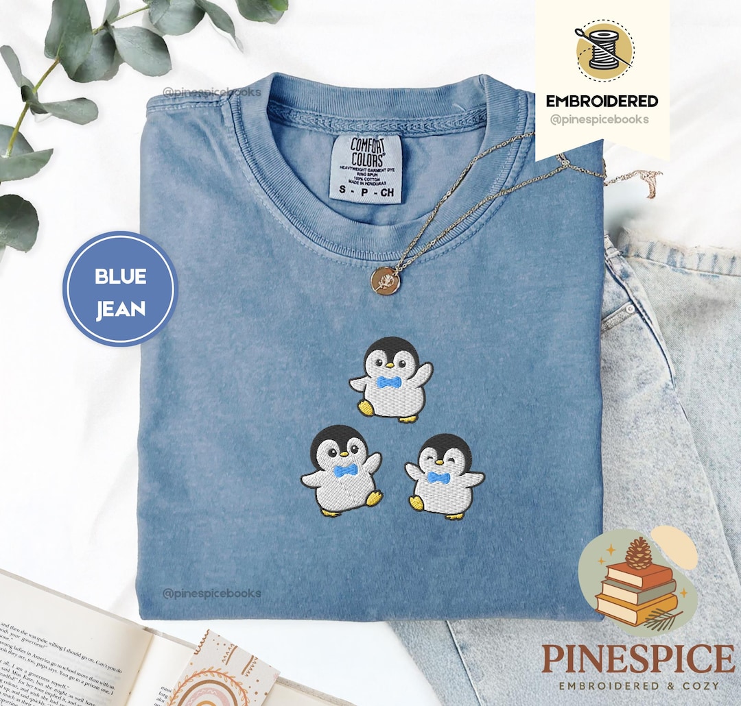 Dancing Penguins Shirt, Cute Embroidered Winter Tee, Comfort Colors ...