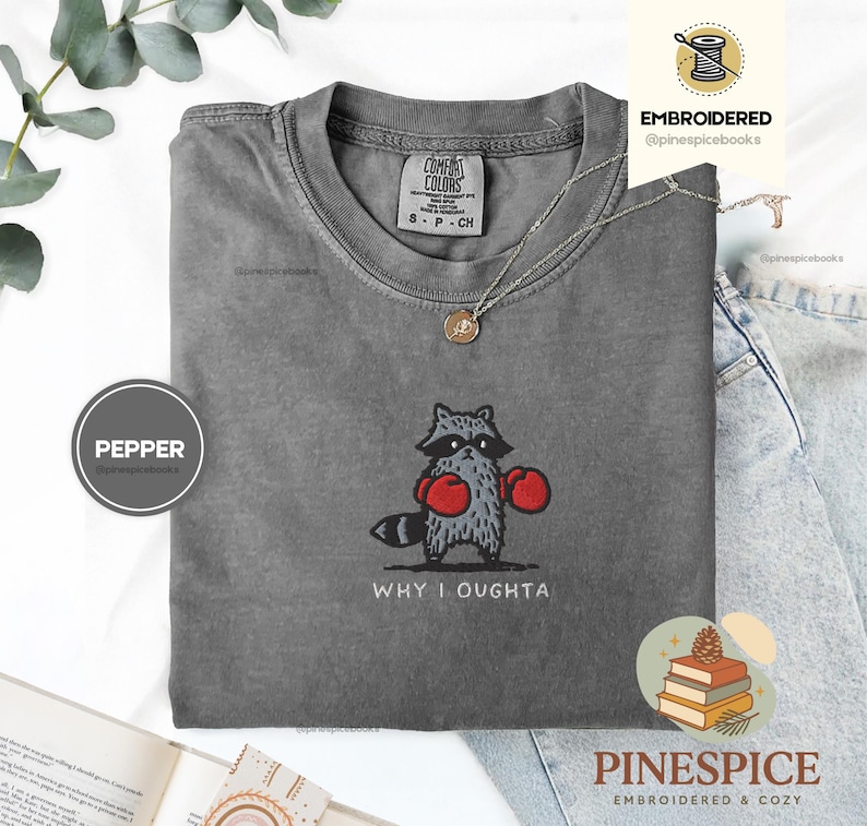 Why I Oughta Raccoon T-shirt, Funny Boxing Animal Tee, Embroidered ...