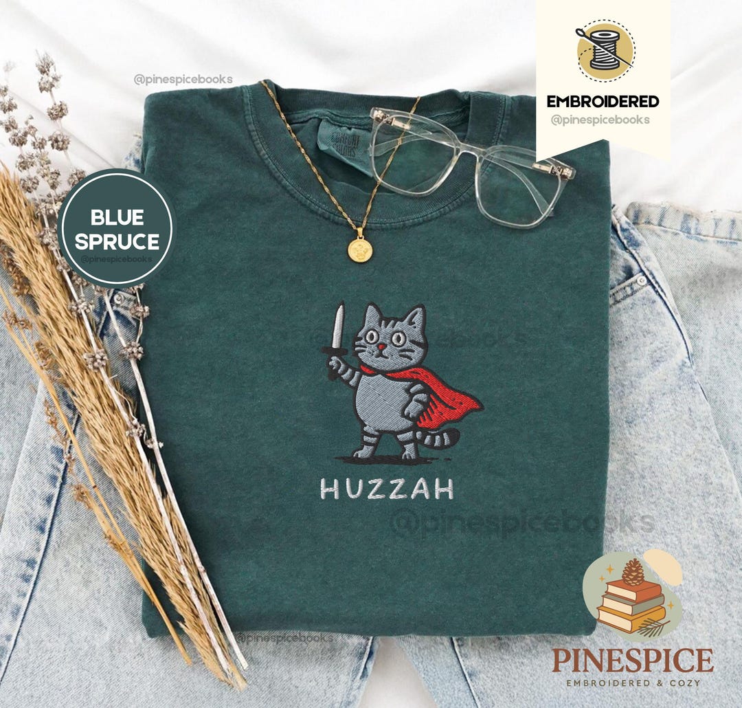 Huzzah Cat T-shirt, Funny Dnd Cat Shirt, Embroidered Comfort Colors ...