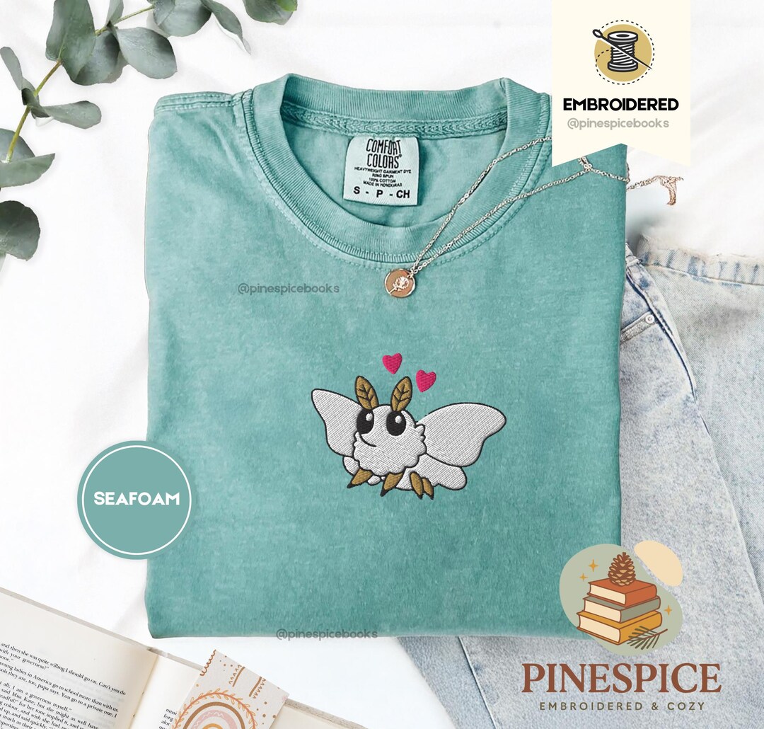 Chibi Moth Shirt, Cute Embroidered Moth Tee, Kawaii Bug Shirt, Comfort ...