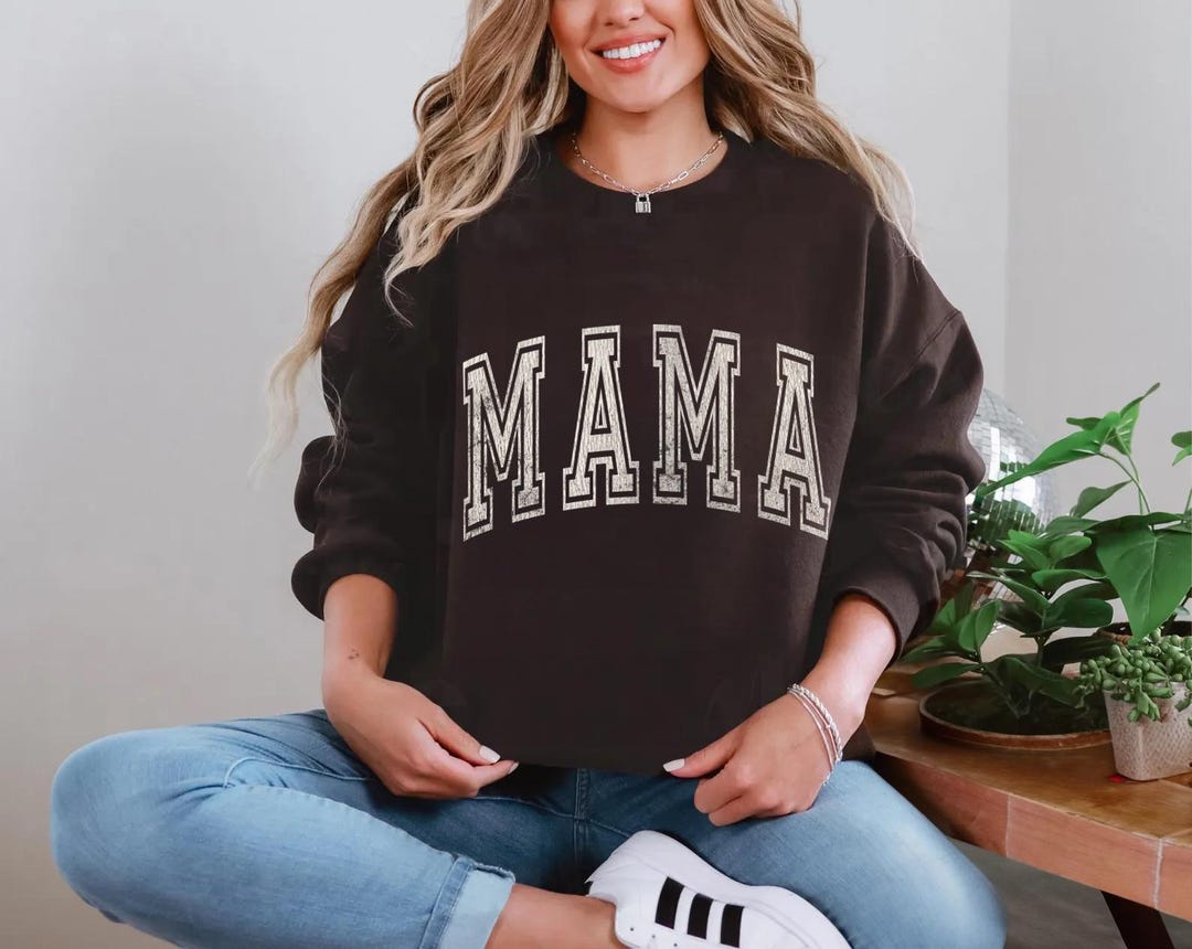 Vintage Retro Mama College Letter Sweatshirt, Graphic Printed Pullover ...