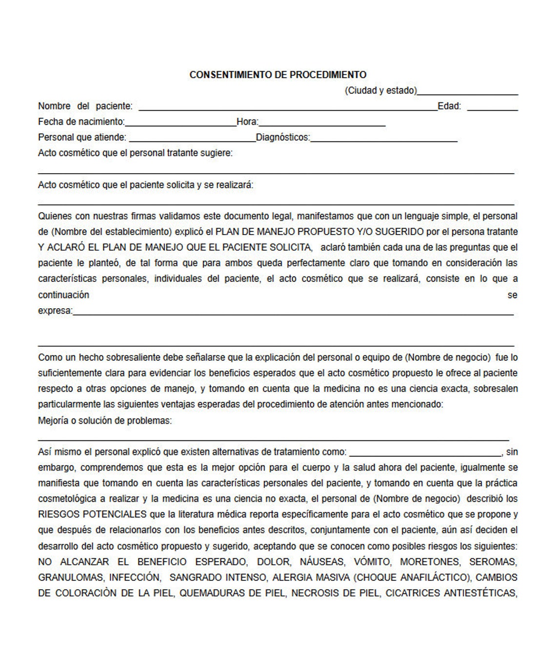 Plantillas De Historia Clinica Y Consentimientos Estéticos Procedimientos - Etsy