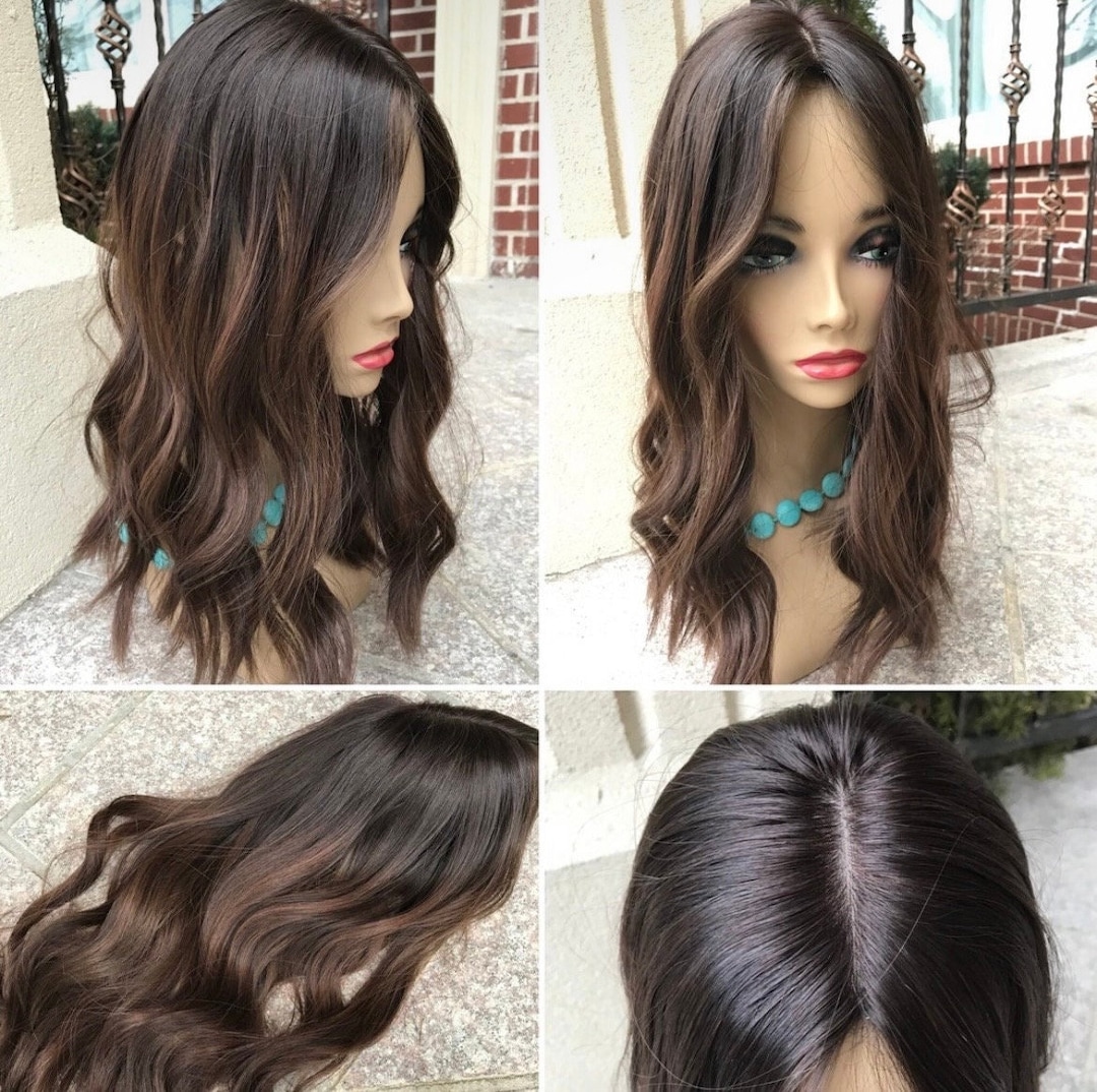 Luxury European Hair Wig Two Tone Brown Ombre Wavy Wig Lace Top Real ...