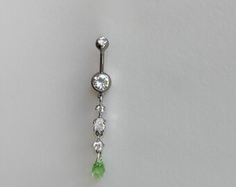 Dangle Belly Button Ring — Surgical Steel Bar, Boho Charms - Crystal ...