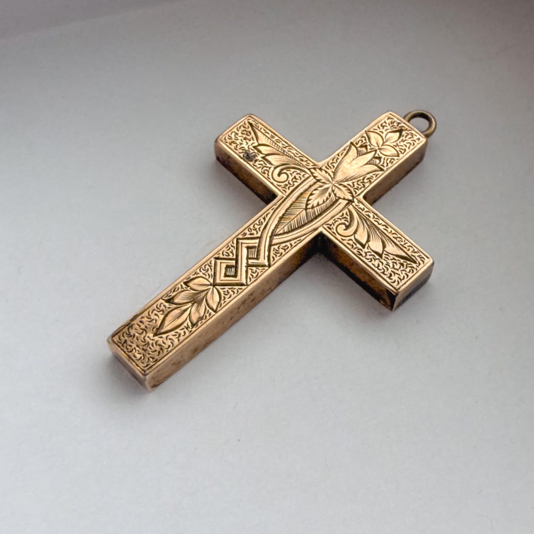 Victorian Mourning Cross Necklace | Authentic Antique 10K Gold Hand ...