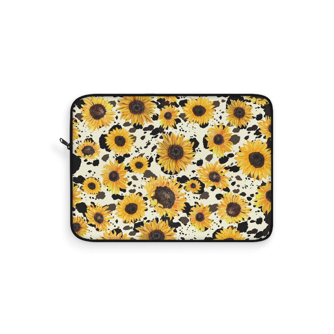 Sunflower and Cow Print Laptop Sleeve, Sunflower Laptop Cover, Cow ...