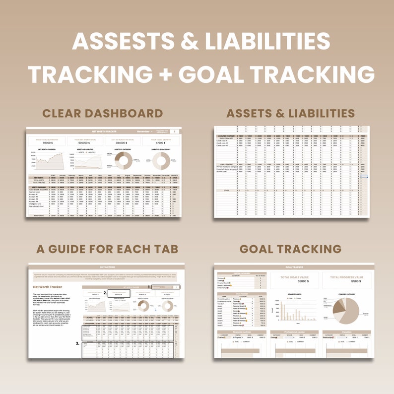 NET WORTH TRACKER Spreadsheet for Google Sheets Assets & Liabilities ...