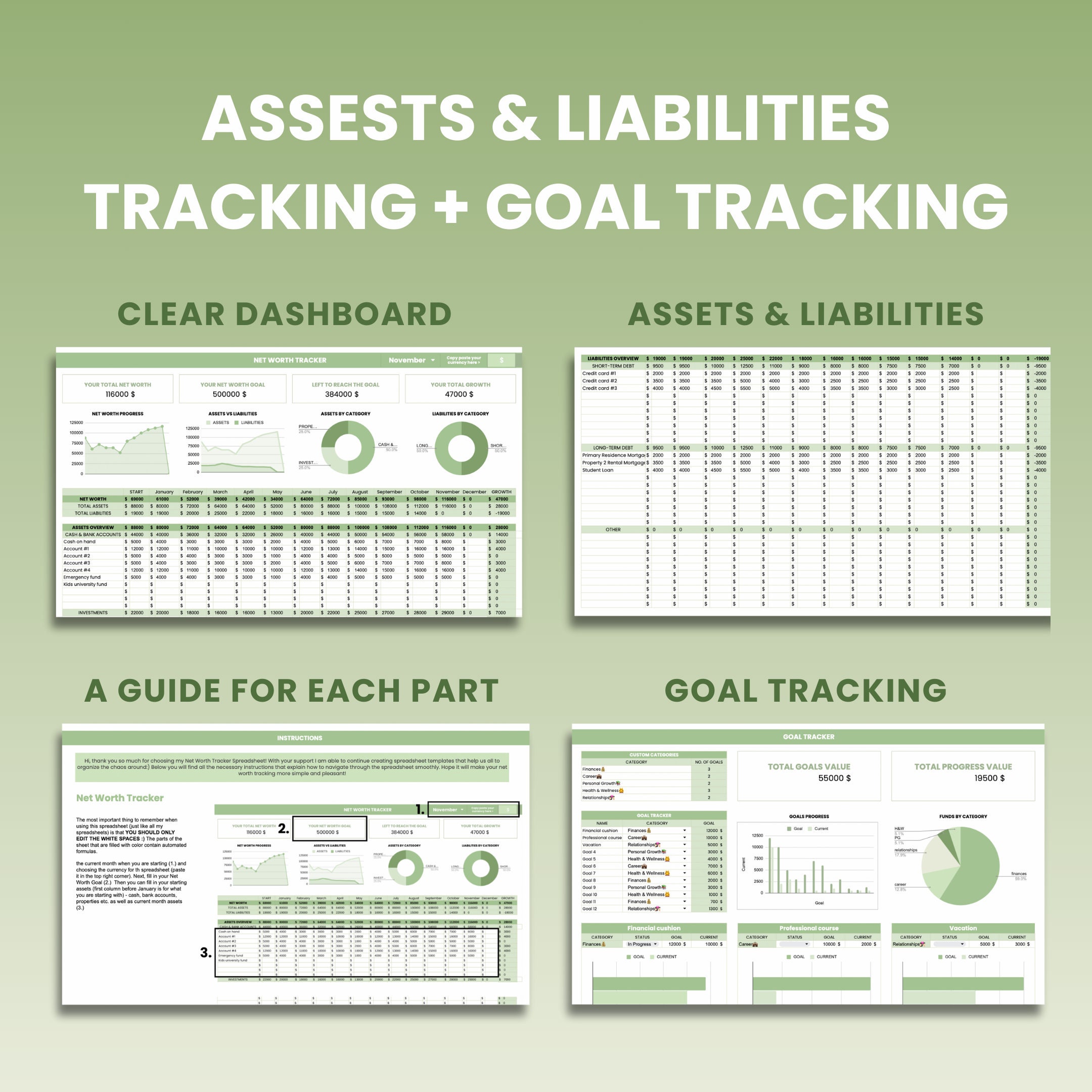 NET WORTH TRACKER Spreadsheet for Google Sheets | Assets & Liabilities ...