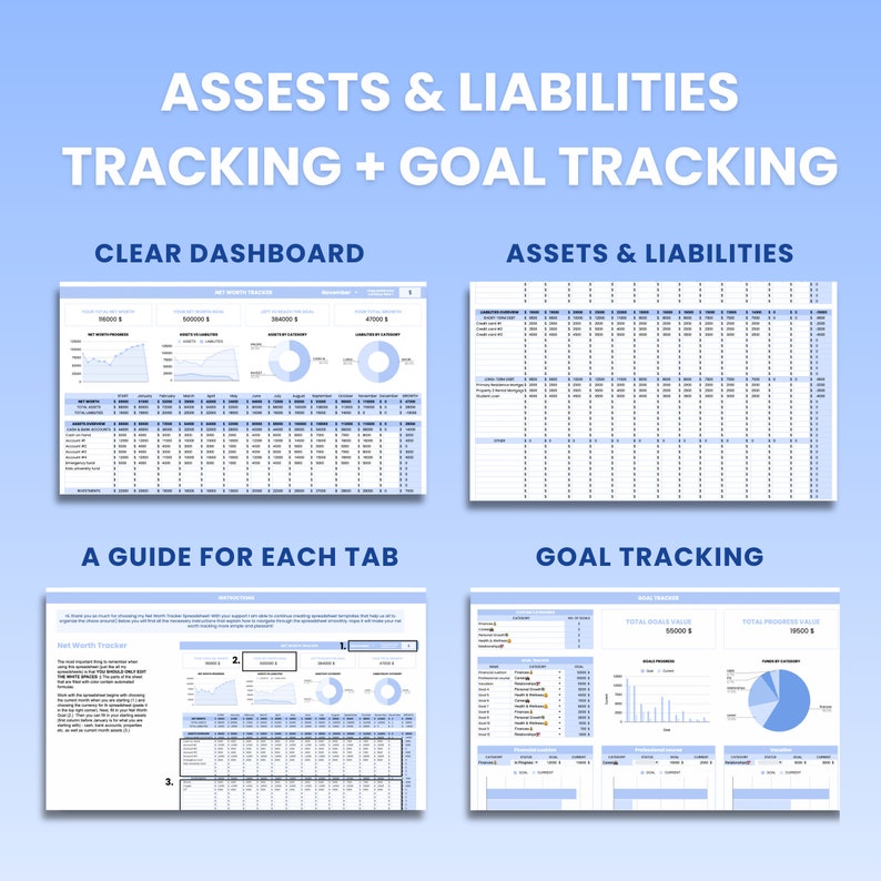 NET WORTH TRACKER Spreadsheet for Google Sheets Assets & Liabilities ...
