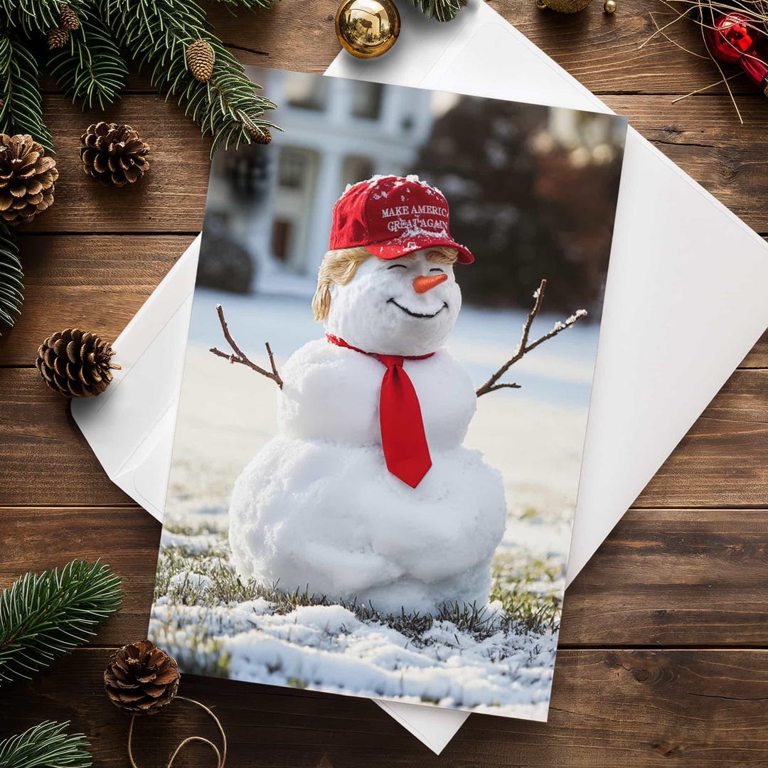 Trump Snowman Christmas Card - Magic MAGA Hat - 4″ × 6″ Greeting Card ...