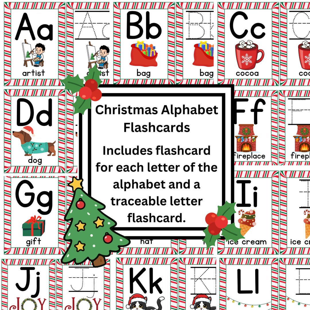 Preschool Christmas Traceable Alphabets Flashcards ABC Preschool ...