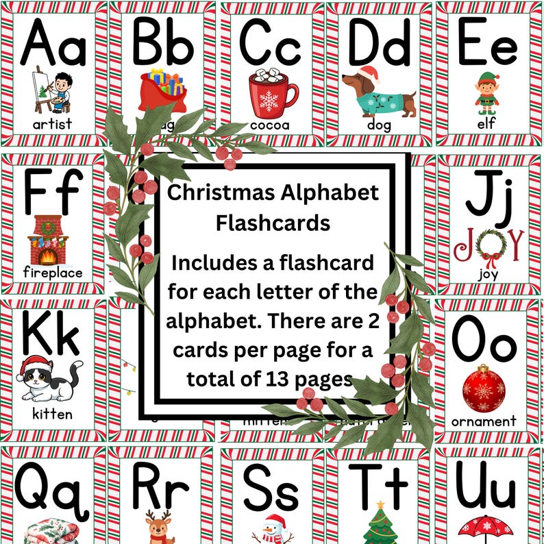 Preschool Christmas Alphabets Flashcards ABC Preschool Curriculum - Etsy