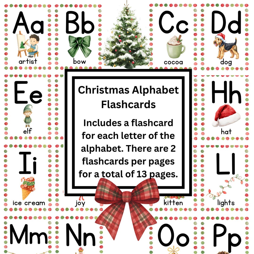 Preschool Christmas Alphabets Flashcards ABC Preschool Curriculum ...