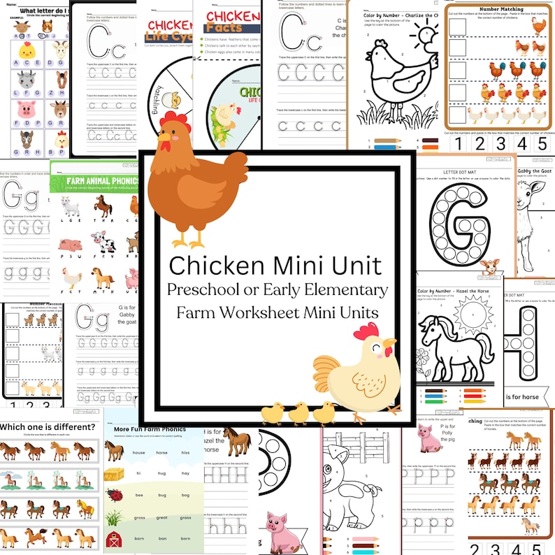 Farm Unit Study Preschool Unit Study Farm Busy Book Color by Number ...