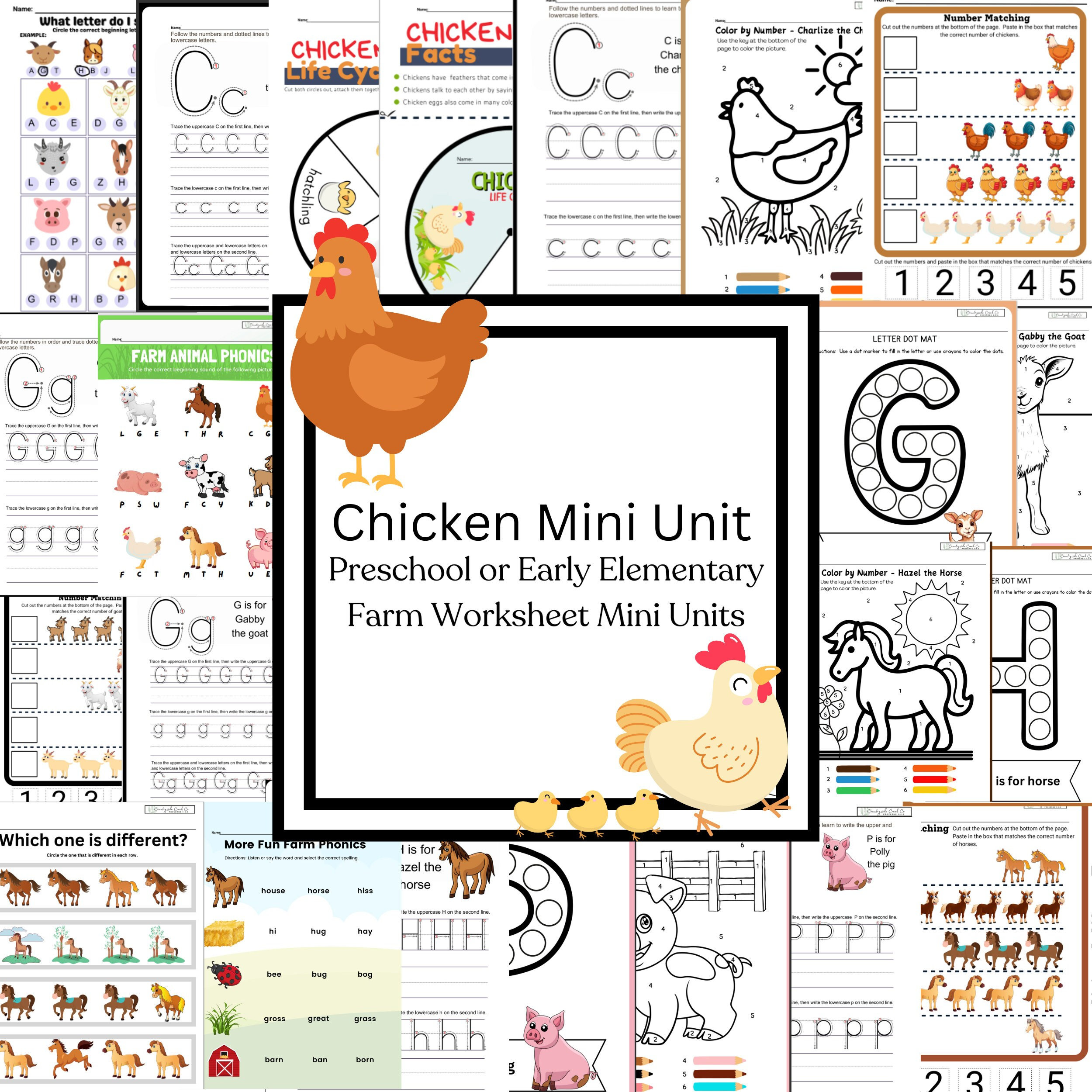 Farm Unit Study Preschool Unit Study Farm Busy Book Color by Number ...