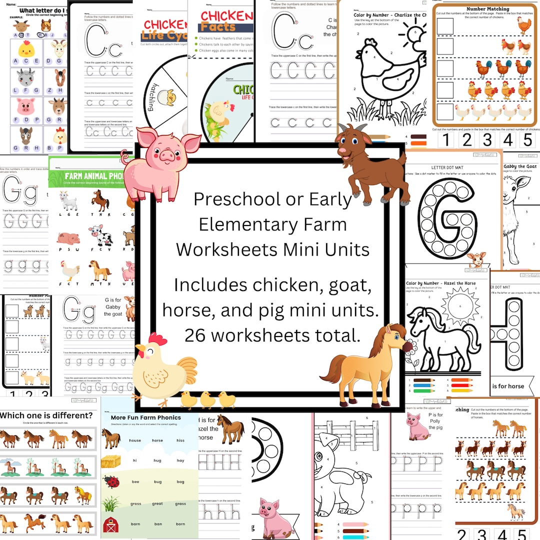Preschool Farm Mini Units Worksheets Letter Tracing Goat Pig Horse ...