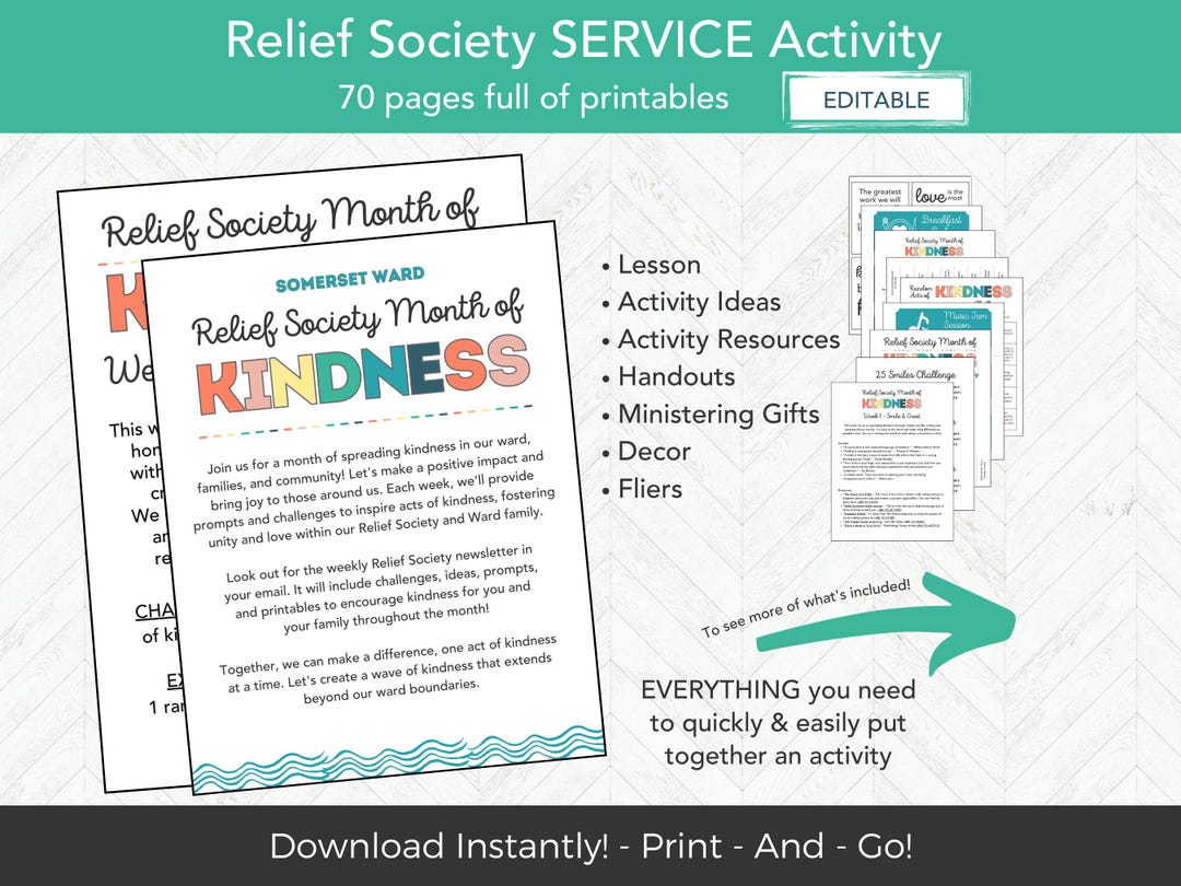 Relief Society Month of Service Activity Invitation, EDITABLE RS ...