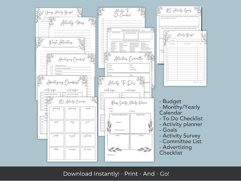 RELIEF SOCIETY Activity Planning Sheets, Activity Planner Instant ...
