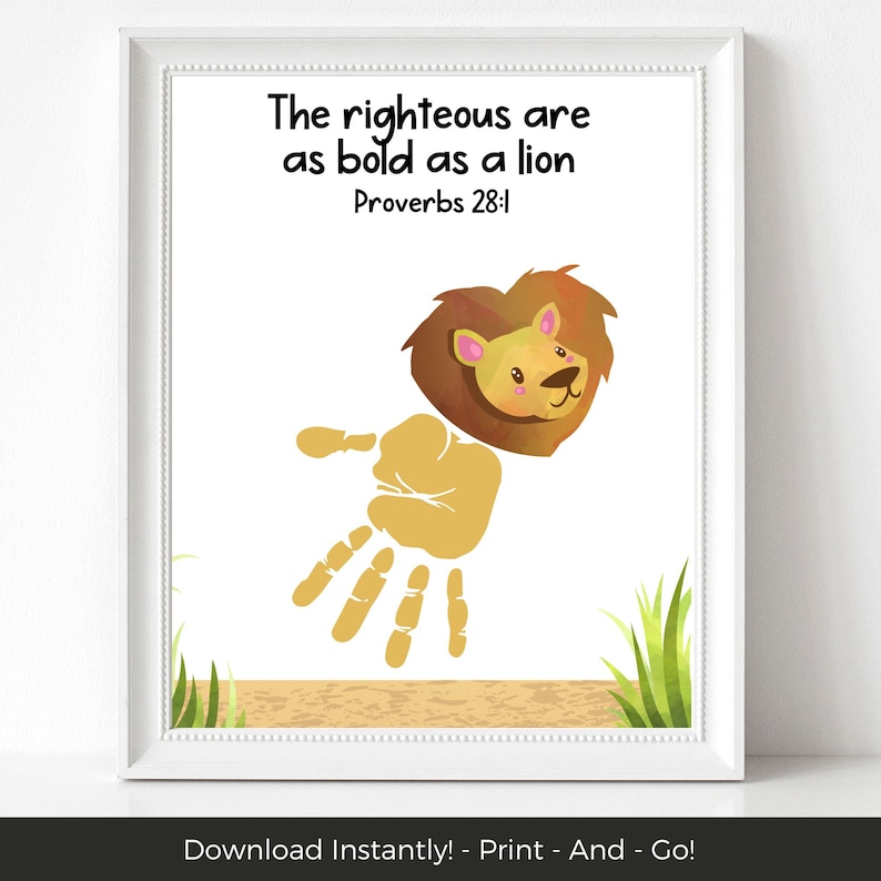 Lion Printable Bible Verse Handprint Art, Handprint Craft, Christian ...
