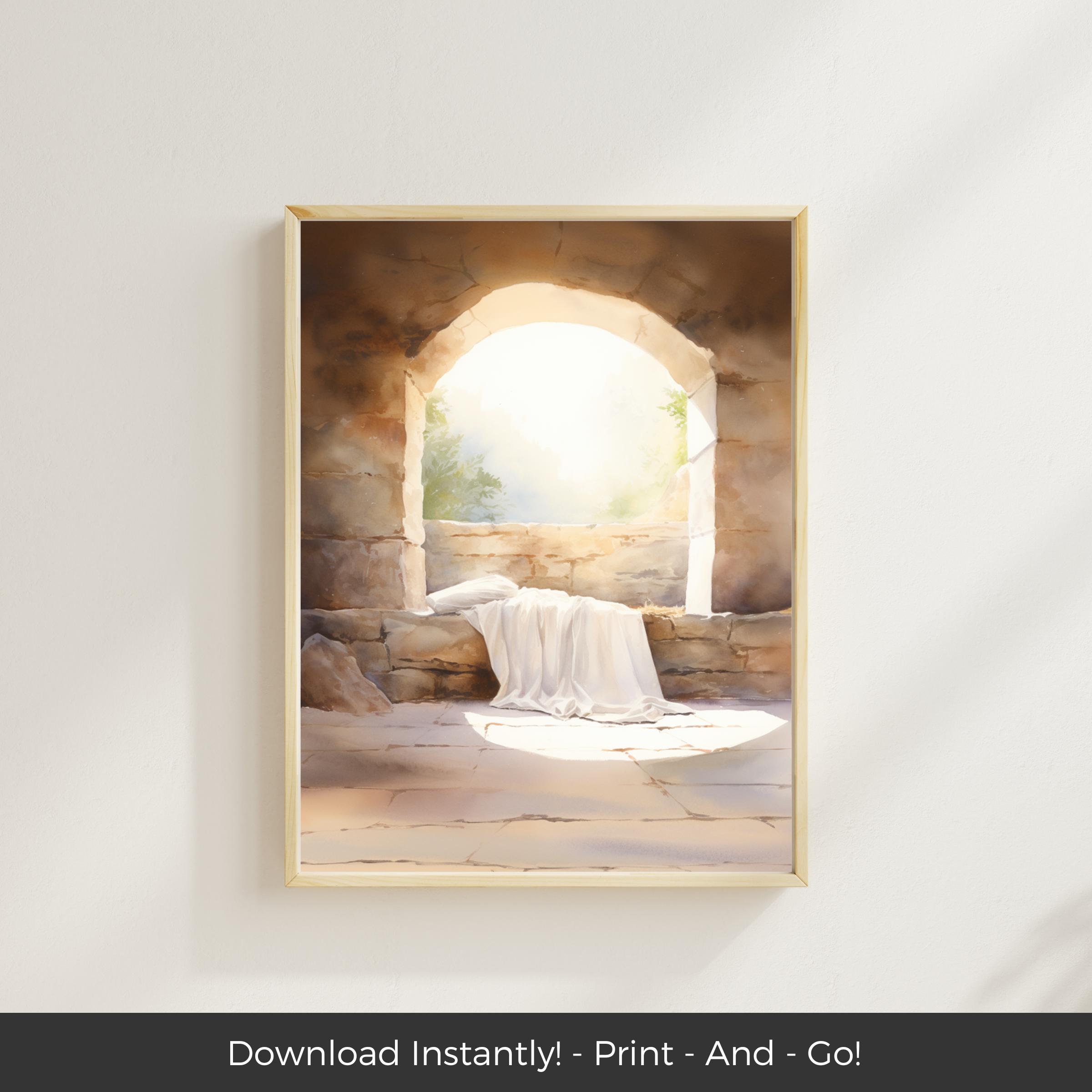 He is Risen Print, Printable Christian Wall Art, Empty Tomb Christian ...