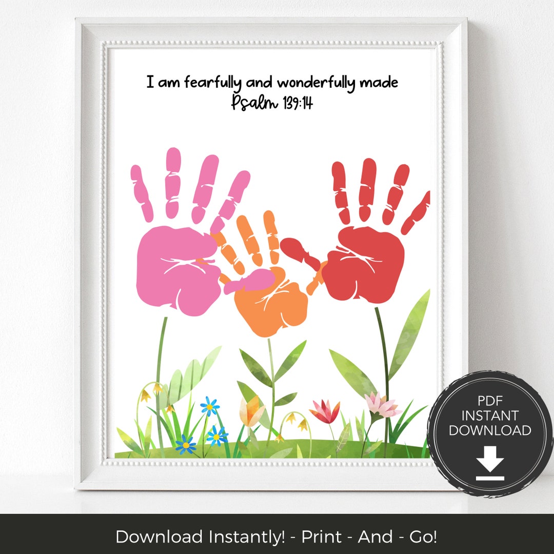 Feafully and Wonderfully Made Psalm Childrens Bible Verse Handprint ...