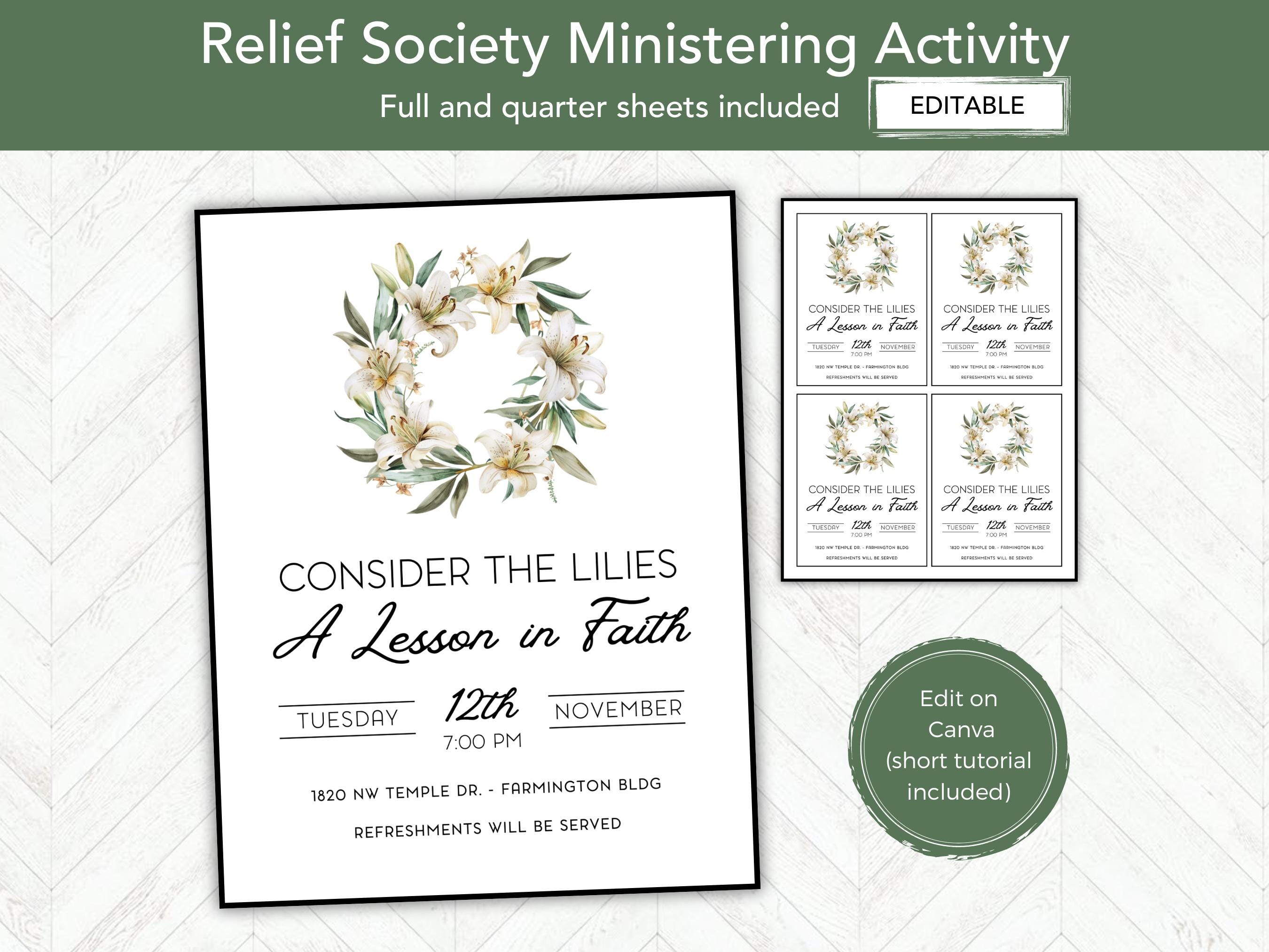 LDS Relief Society Faith Activity, EDITABLE Activities Invitation Flier ...