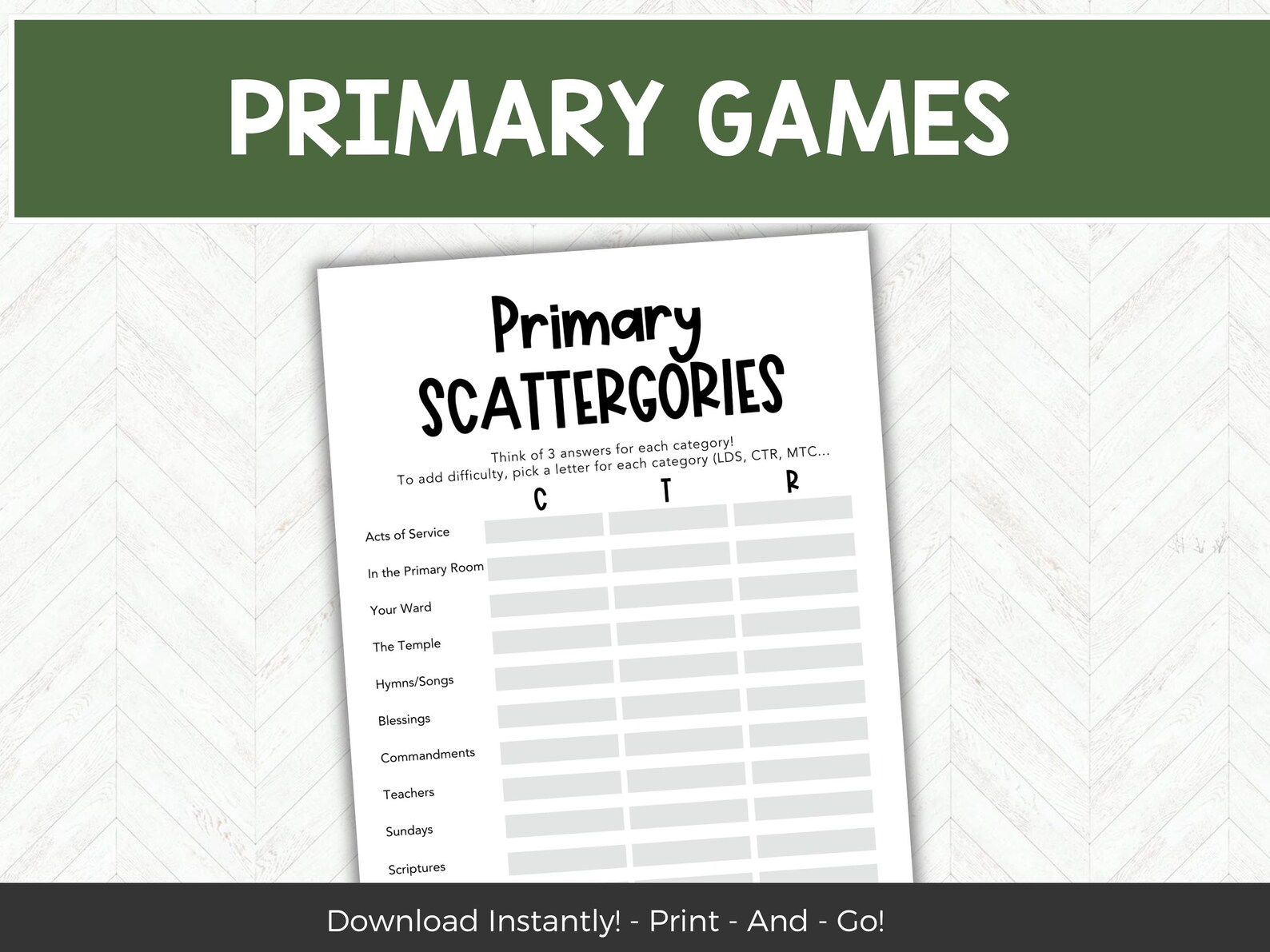 LDS Scattergories Primary Game, Easy LDS Printable Game, Activity Days ...