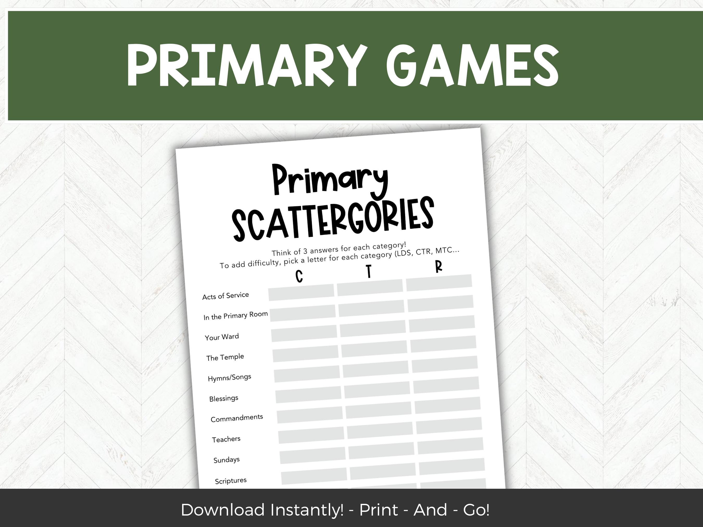 LDS Scattergories Primary Game, Easy LDS Printable Game, Activity Days ...