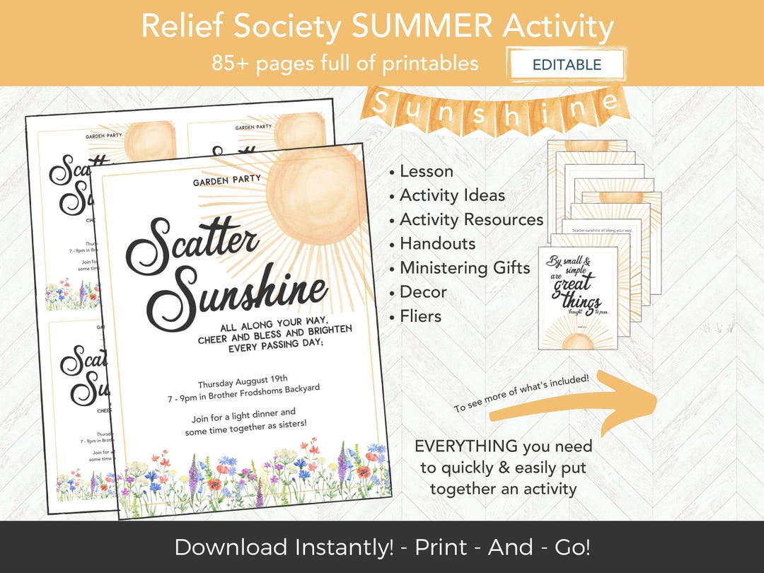 Scatter Sunshine Relief Society Summer Activity, RS Activity Invitation ...