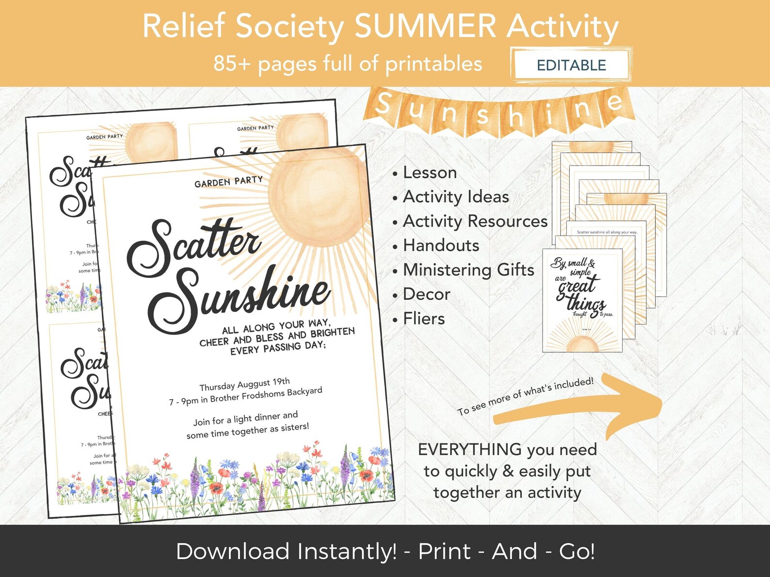 Scatter Sunshine Relief Society Summer Activity, RS Activity Invitation ...