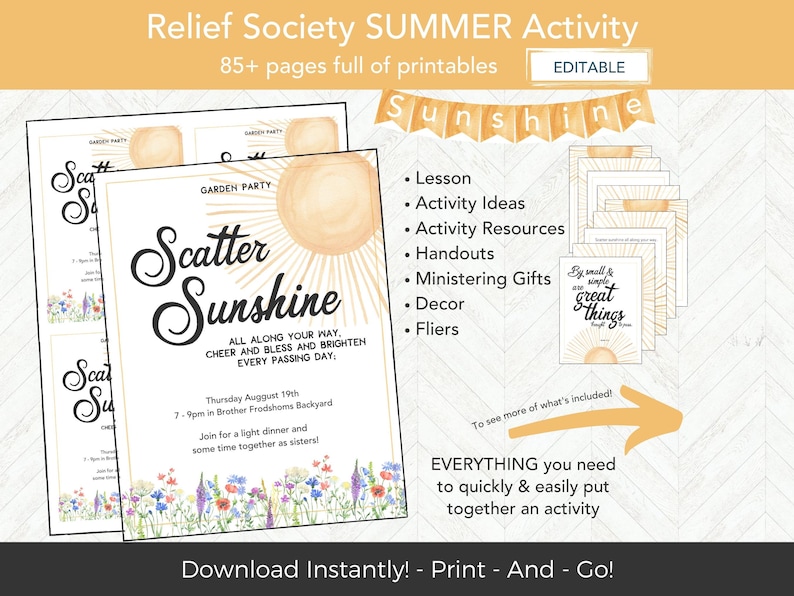 Scatter Sunshine Relief Society Summer Activity, RS Activity Invitation ...