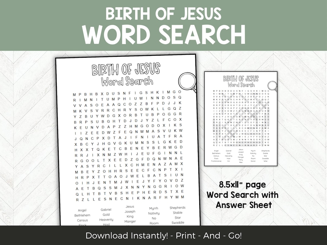 Birth of Jesus New Testament Bible Word Search, Bible Games, Sunday ...