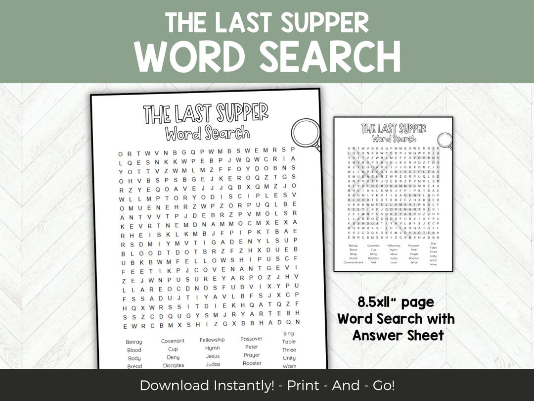 The Last Supper New Testament Bible Word Search, Bible Games, Sunday ...