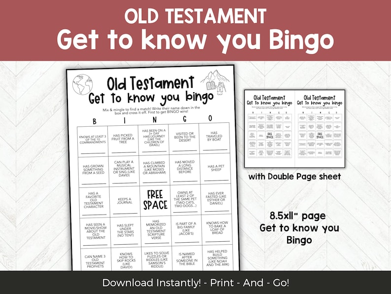 Old Testament Get to Know You Bingo Game Printable, Christian ...