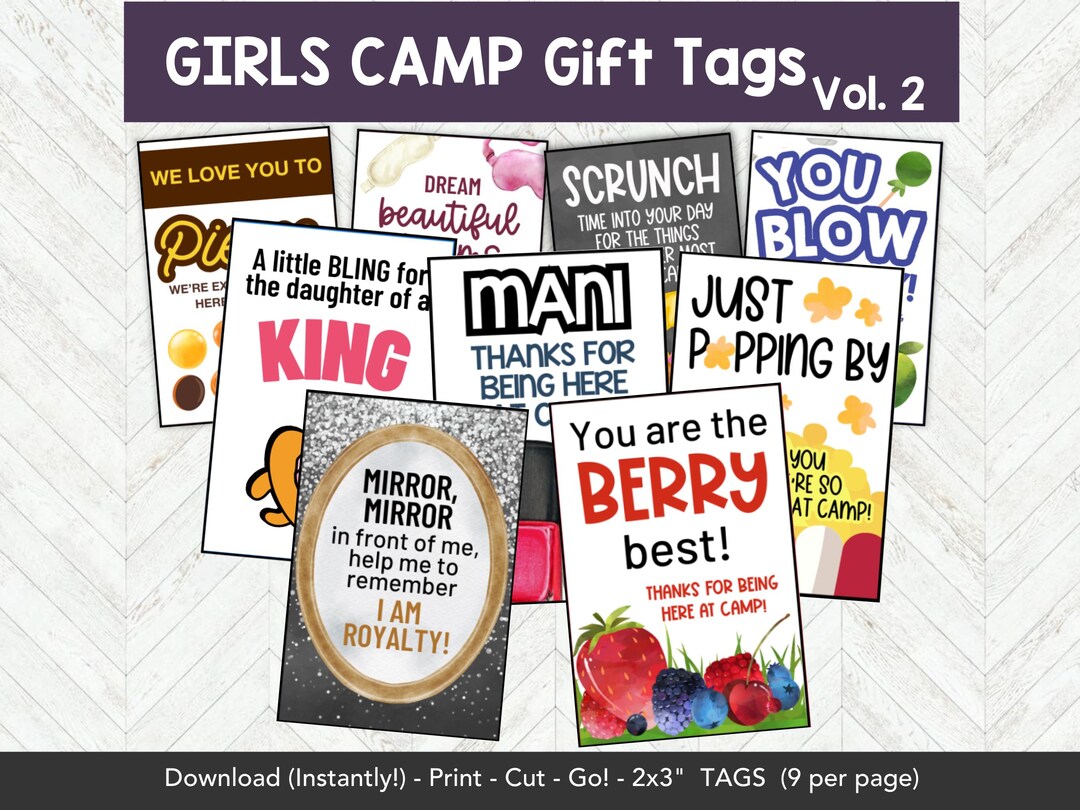 LDS Girls Camp Treat Tags Printable, Girls Camp Gift Tags, Pillow ...