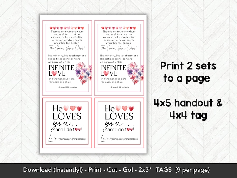 Valentine LDS Ministering Handout and Gift Tag Printable, Christ Loves ...