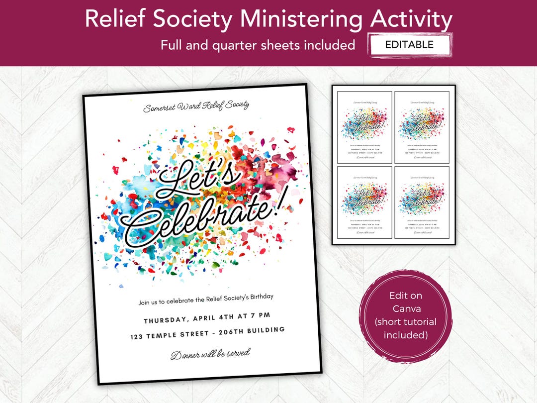 LDS Relief Society Birthday Activity, EDITABLE Activities Invitation ...
