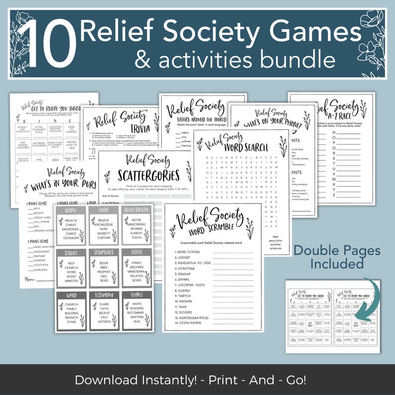 RELIEF SOCIETY Activity Game Bundle Activity Printable Get - Etsy