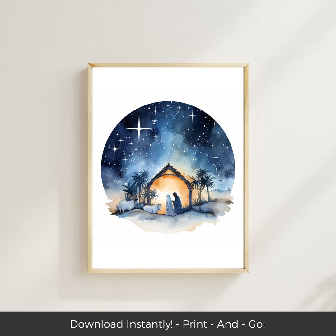Watercolor Nativity Art, Modern Christian Art Christmas, Baby Jesus ...