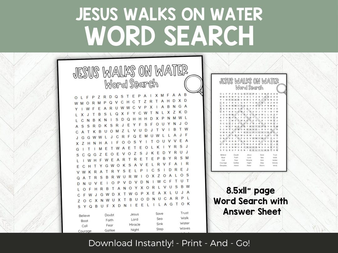 Jesus Walks on Water New Testament Bible Word Search, Bible Games ...