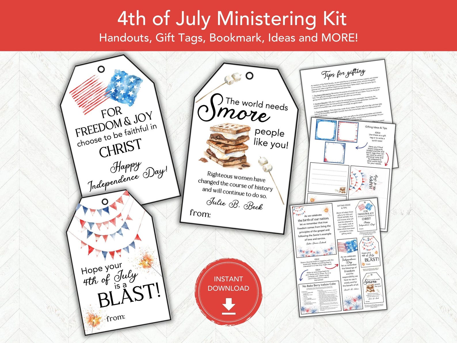 4th of July Day Ministering Kit, Relief Society Gift Idea, LDS ...