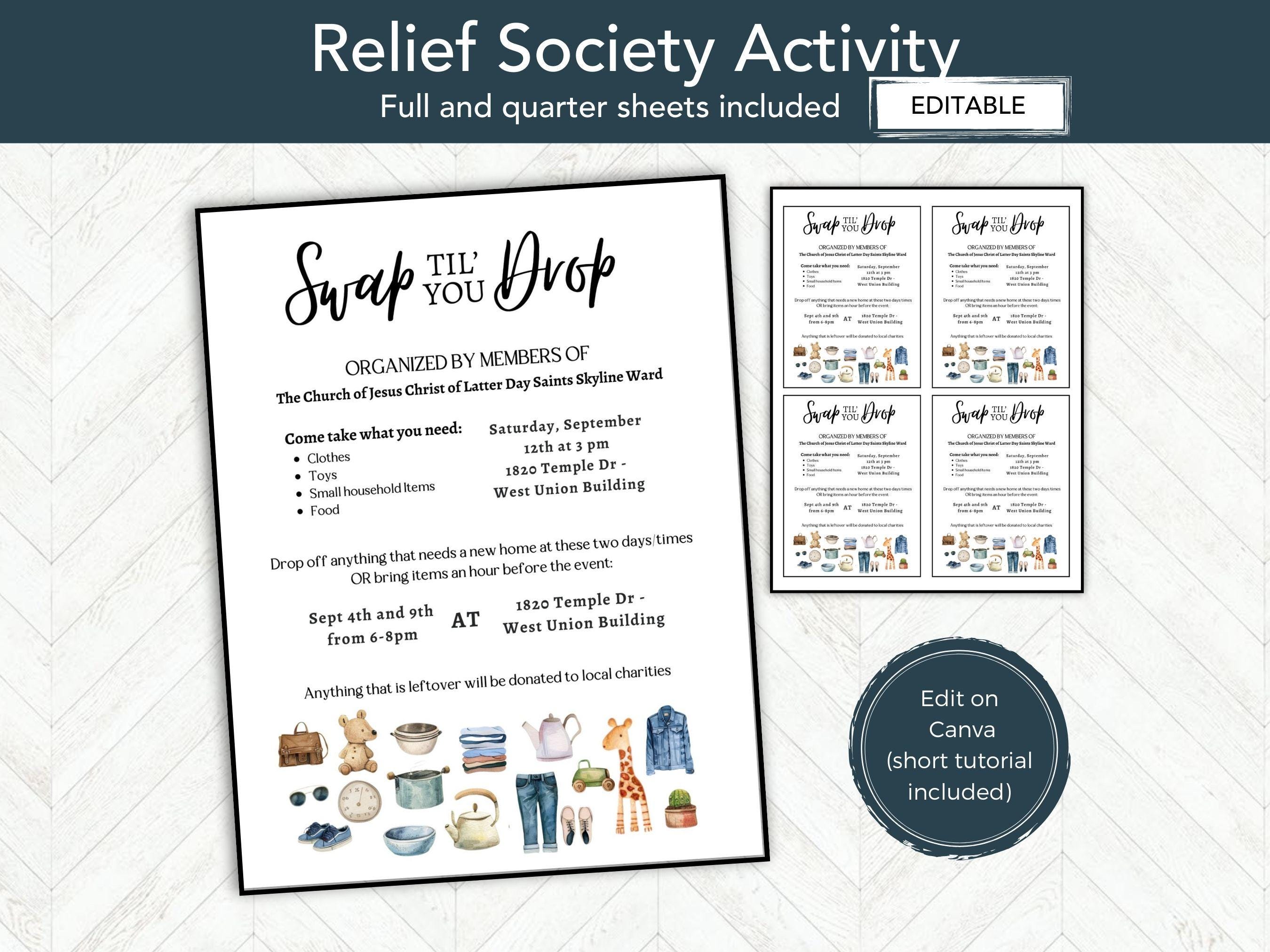 Swap Till You Drop Service Relief Society Activity, EDITABLE Invitation ...