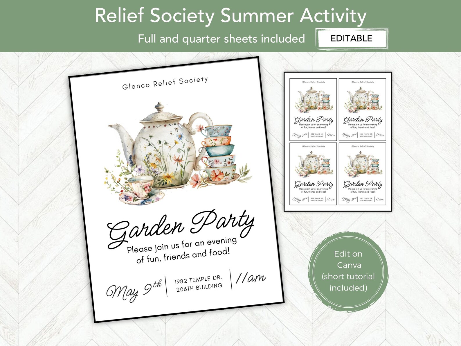 Spring Summer Garden Party LDS Relief Society Activity, EDITABLE ...