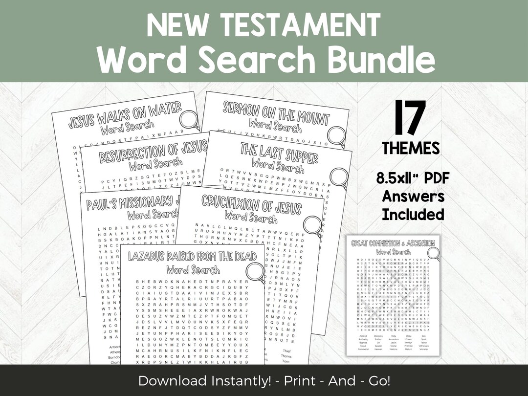New Testament Bible Word Search Puzzle BUNDLE, Printable Bible Games ...