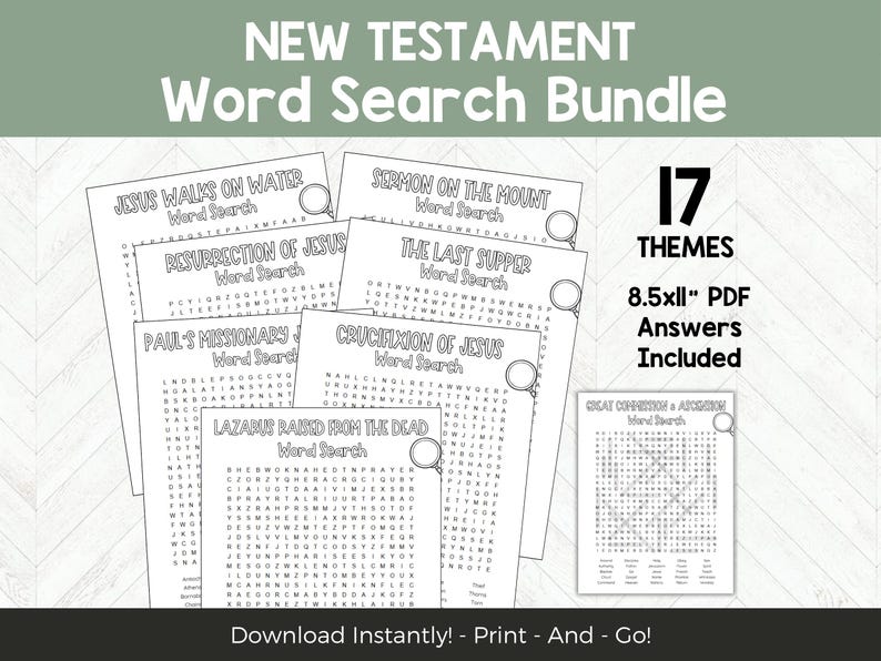 New Testament Bible Word Search Puzzle BUNDLE, Printable Bible Games ...