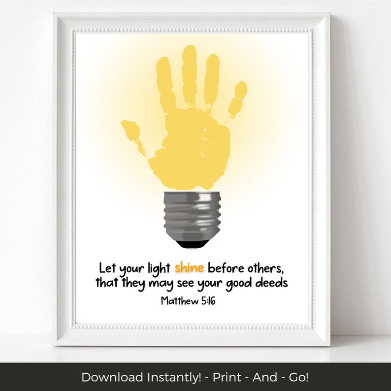 Let Your Light Shine Printable Bible Verse Handprint Art, Christian Preschool Activity, Sunday ...