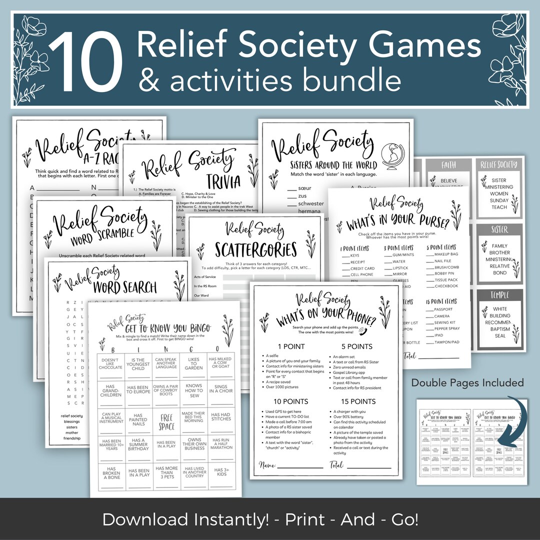 RELIEF SOCIETY Activity Game Bundle, Activity Printable, Get to Know ...