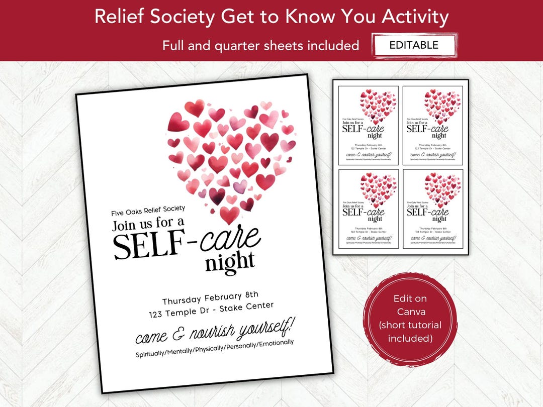 Relief Society Activity Self Care Night, EDITABLE RS Activity ...