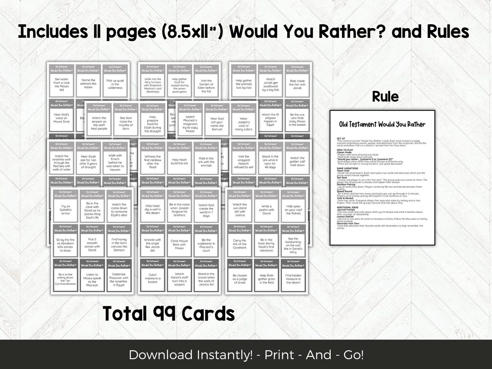 Old Testament Would You Rather Game, Bible Activity Cards for Kids or ...