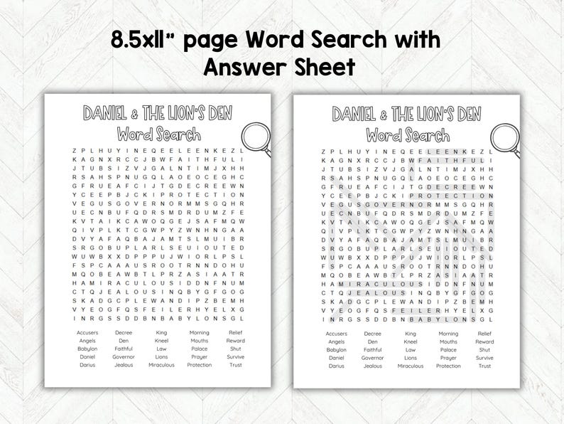Daniel and the Lions Den Old Testament Bible Word Search, Printable ...